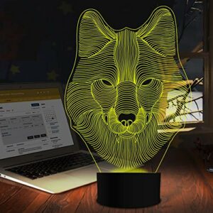 YKLWORLD 3D Wolf Lamp, Wolf Night Light, Led Optical Illusion Table ...